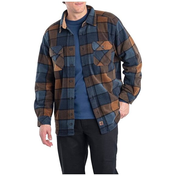 Men's Navigator Fleece Button Up Shirt Blue Moon Square Tees - Long Sleeve